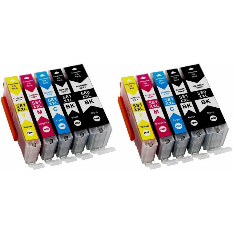 2 sets canon PGI580BK XXL-CLI581BK XXL-581C XXL-581M XXL-581Y XXL MET CHIP